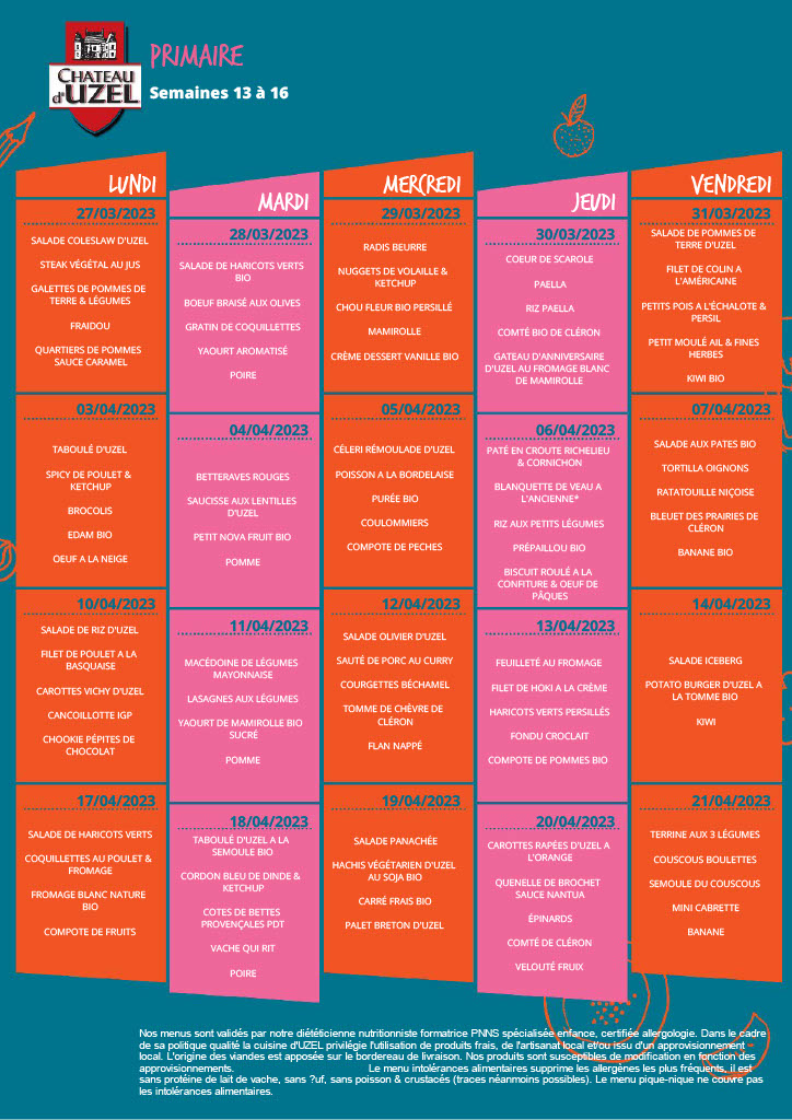 Menus | Association Les Ptits Brigands